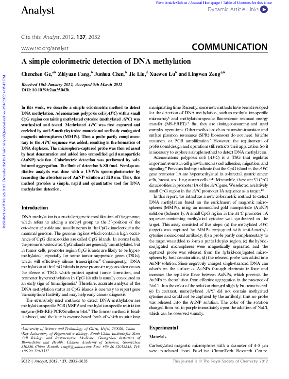 (PDF) A simple colorimetric detection of DNA methylation
