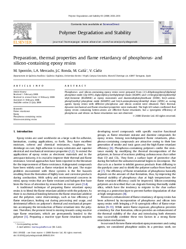 (PDF) Preparation, thermal properties and flame retardancy of ...