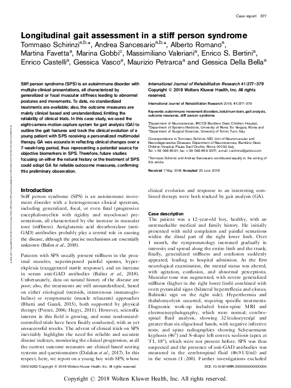 (PDF) Longitudinal gait assessment in a stiff person syndrome