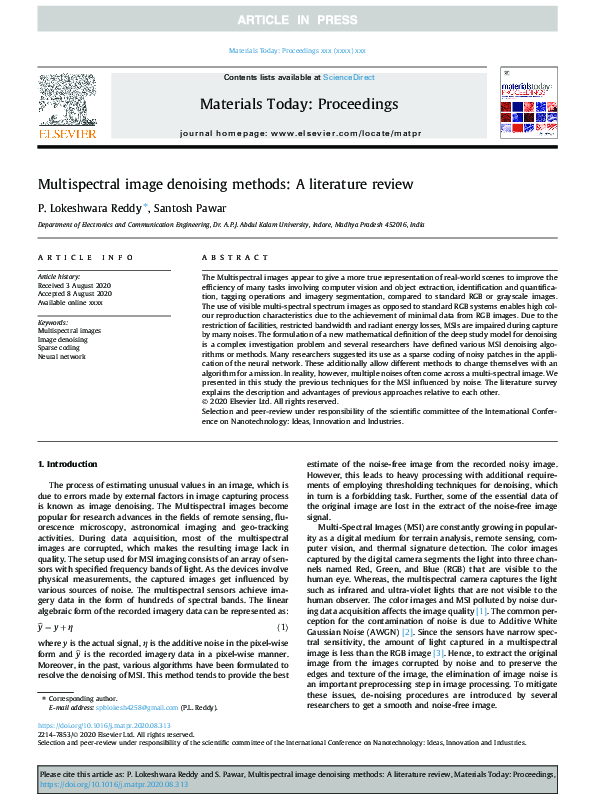 (PDF) Multispectral image denoising methods: A literature review