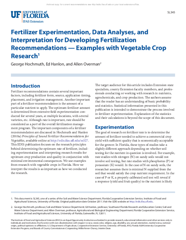 (PDF) Fertilizer Experimentation, Data Analyses, and Interpretation for ...