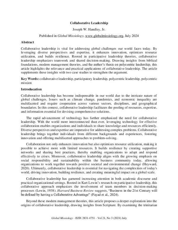 (PDF) Collaborative Leadership