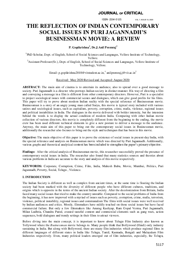 (PDF) THE REFLECTION OF INDIAN CONTEMPORARY SOCIAL ISSUES IN PURI ...