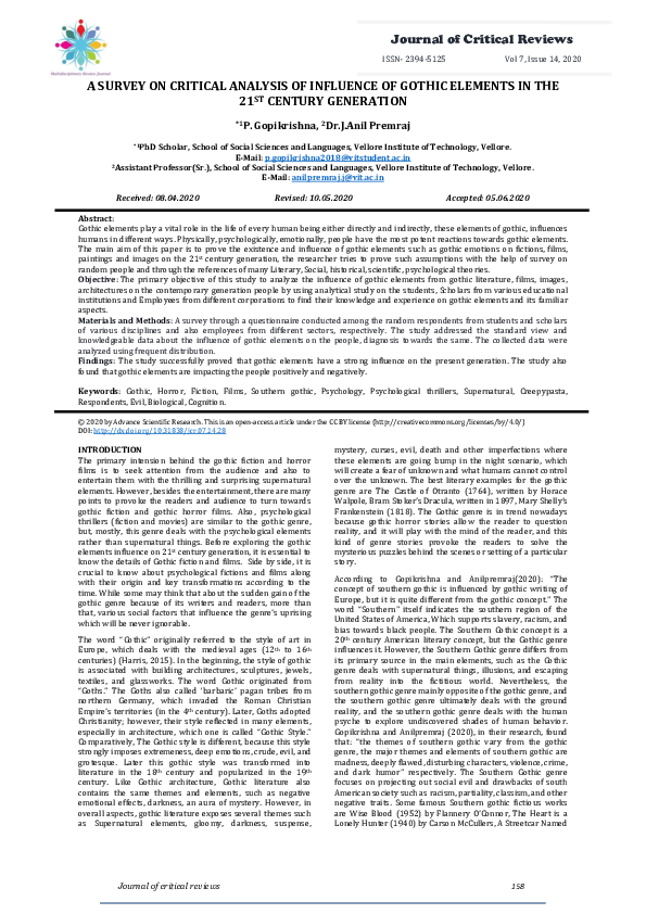 (PDF) A Survey on Critical Analysis of Influence of Gothic Elements in ...