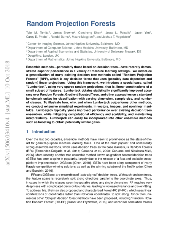 (PDF) Random Projection Forests