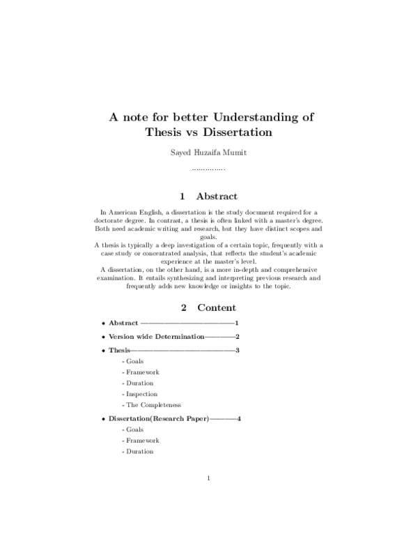 (PDF) A note for better Understanding of Thesis vs Dissertation