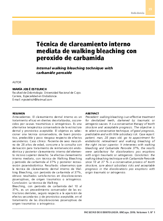 (PDF) Técnica de clareamiento interno mediata de walking bleaching con ...