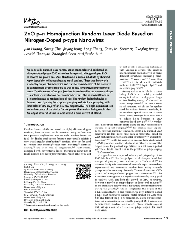 (PDF) ZnO p-n Homojunction Random Laser Diode Based on Nitrogen-Doped p ...
