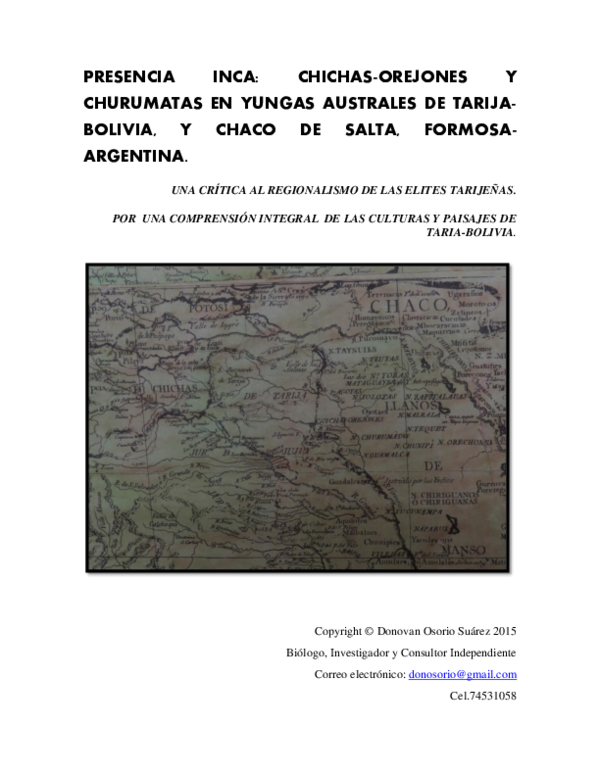 (PDF) PRESENCIA INCA: CHICHAS-OREJONES Y CHURUMATAS EN YUNGAS AUSTRALES ...