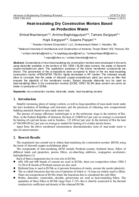 (PDF) Heat-insulating Dry Construction Mortars Based on Production Waste