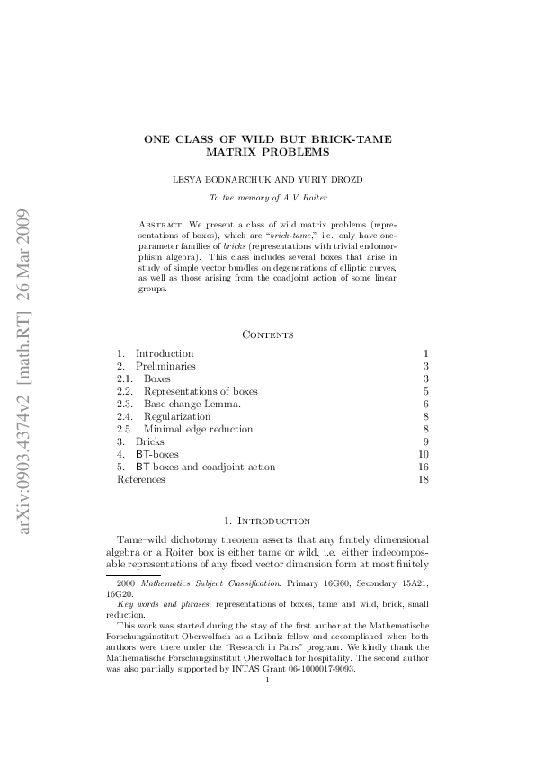 (PDF) One class of wild but brick-tame matrix problems
