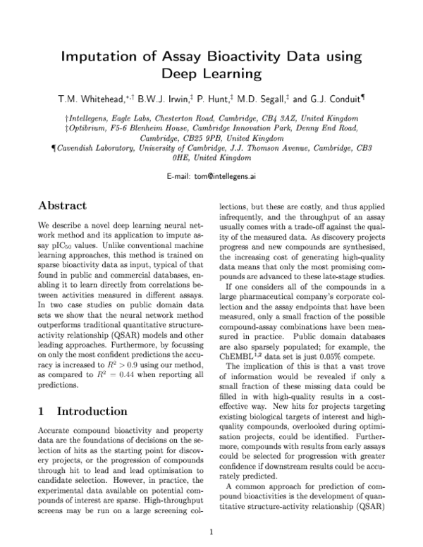 (PDF) Imputation of Assay Bioactivity Data Using Deep Learning