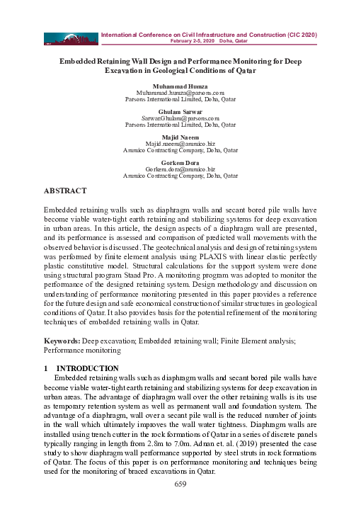 (PDF) Embedded Retaining Wall Design and Performance Monitoring for ...