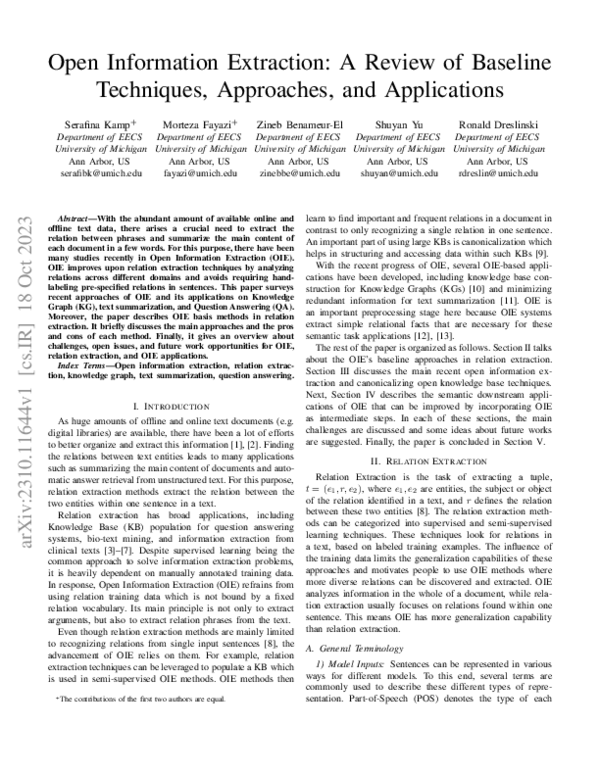 (PDF) Open Information Extraction: A Review of Baseline Techniques ...