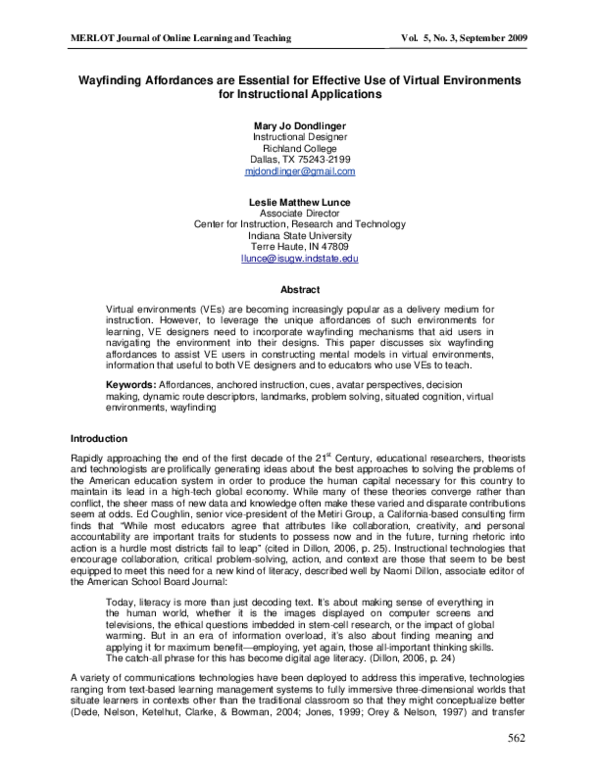 (PDF) Wayfinding Affordances are Essential for Effective Use of Virtual Environments for ...