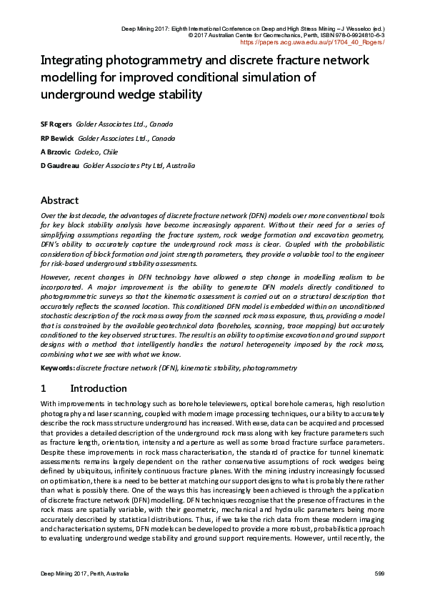 Pdf Integrating Photogrammetry And Discrete Fracture Network Modelling For Improved