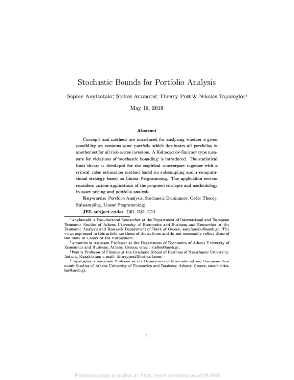 (PDF) Stochastic Bounds in Portfolio Analysis
