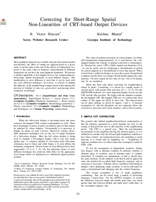 Pdf Correcting For Short Range Spatial Non Linearities Of Crt Based Output Devices