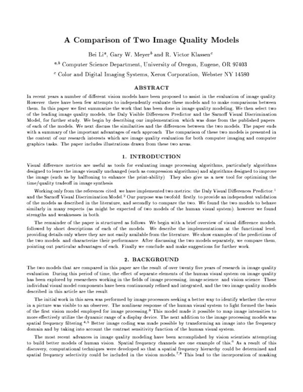 (PDF) Comparison of two image quality models