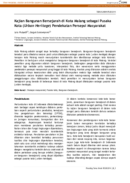 (PDF) Kajian Bangunan Bersejarah di Kota Malang sebagai Pusaka Kota (Urban Heritage) Pendekatan ...