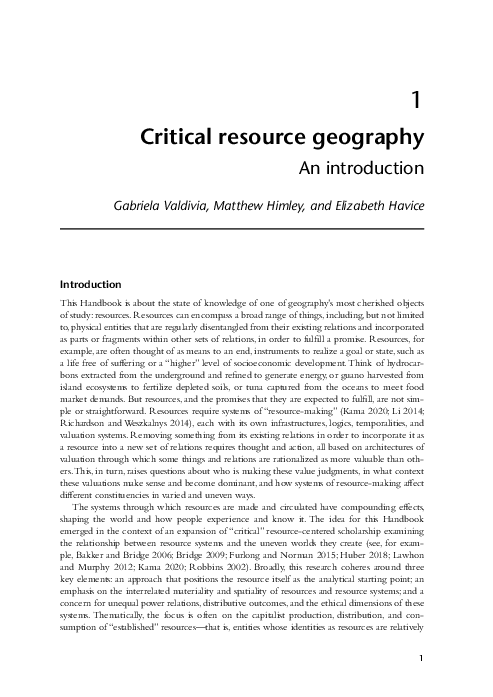 (PDF) Critical resource geography: An introduction