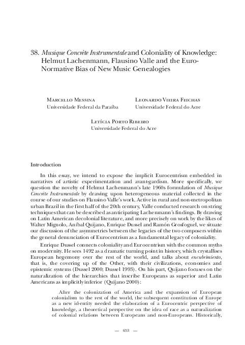 (PDF) Musique Concrète Instrumentale and Coloniality of Knowledge