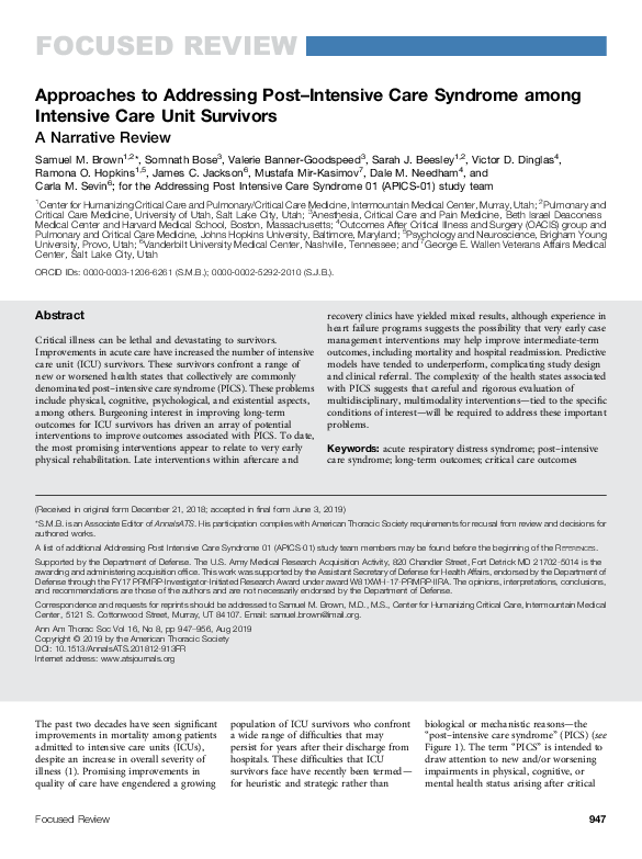 (PDF) Approaches to Addressing Post–Intensive Care Syndrome among ...