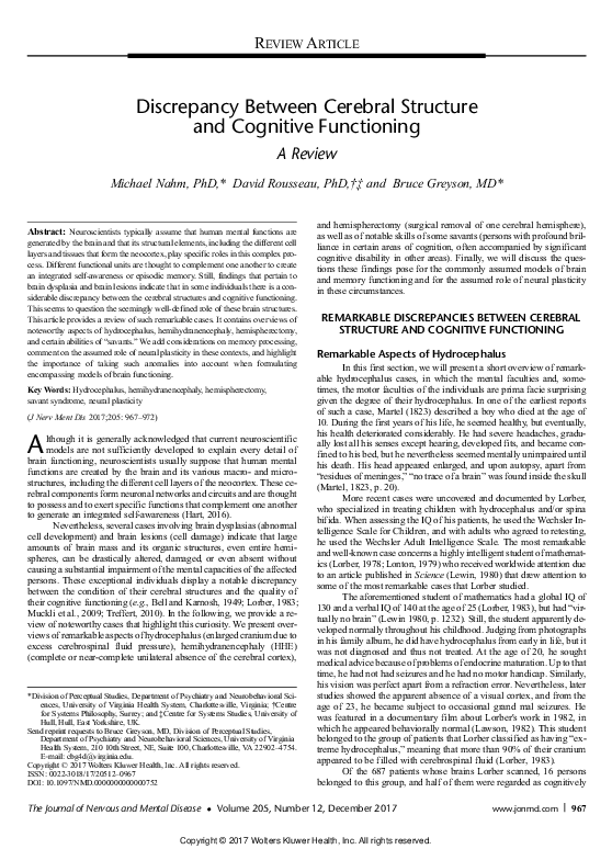 (PDF) Discrepancy Between Cerebral Structure and Cognitive Functioning ...