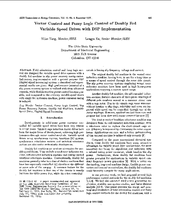 (PDF) Vector control and fuzzy logic control of doubly fed variable ...
