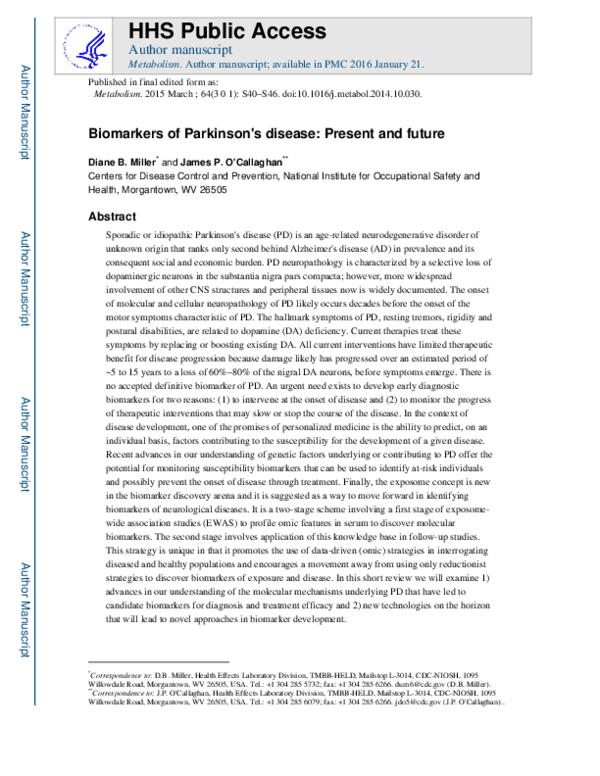 (PDF) Biomarkers of Parkinson's disease: present and future