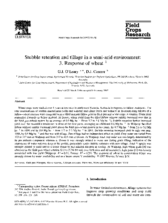 (PDF) Stubble retention and tillage in a semi-arid environment: 1. Soil ...