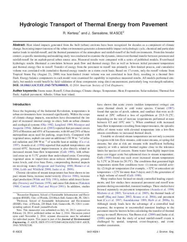 (PDF) Hydrologic Transport of Thermal Energy from Pavement