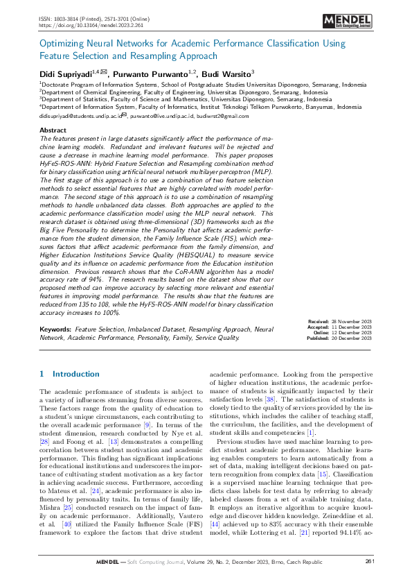 (PDF) Optimizing Neural Networks for Academic Performance Classification Using Feature Selection ...