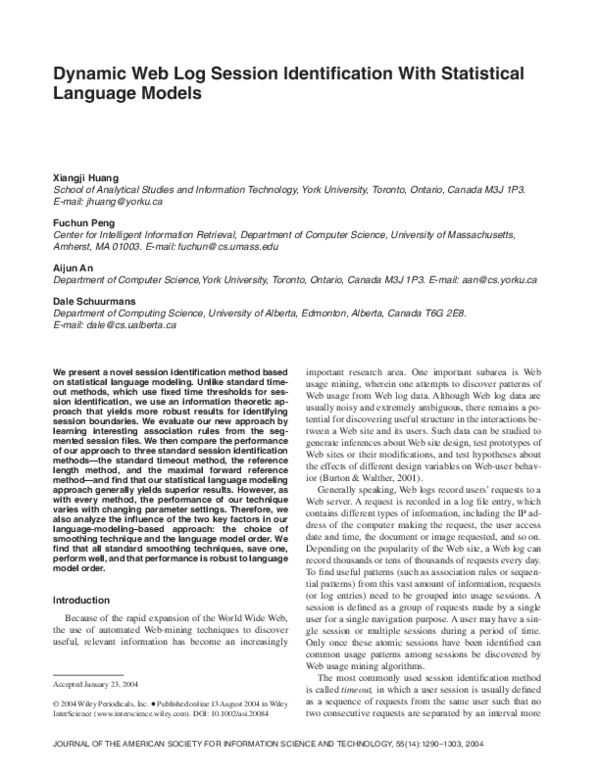 Pdf Dynamic Web Log Session Identification With Statistical Language Models