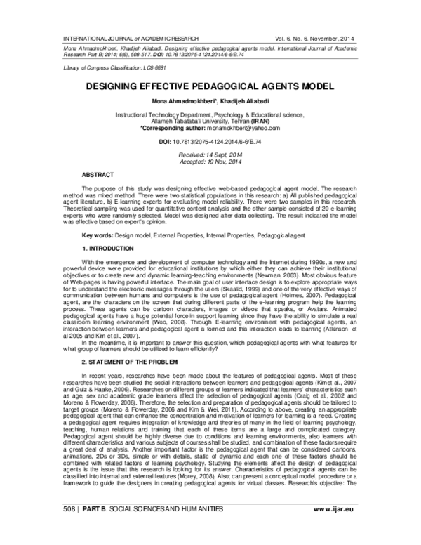 (PDF) Designing Effective Pedagogical Agents Model