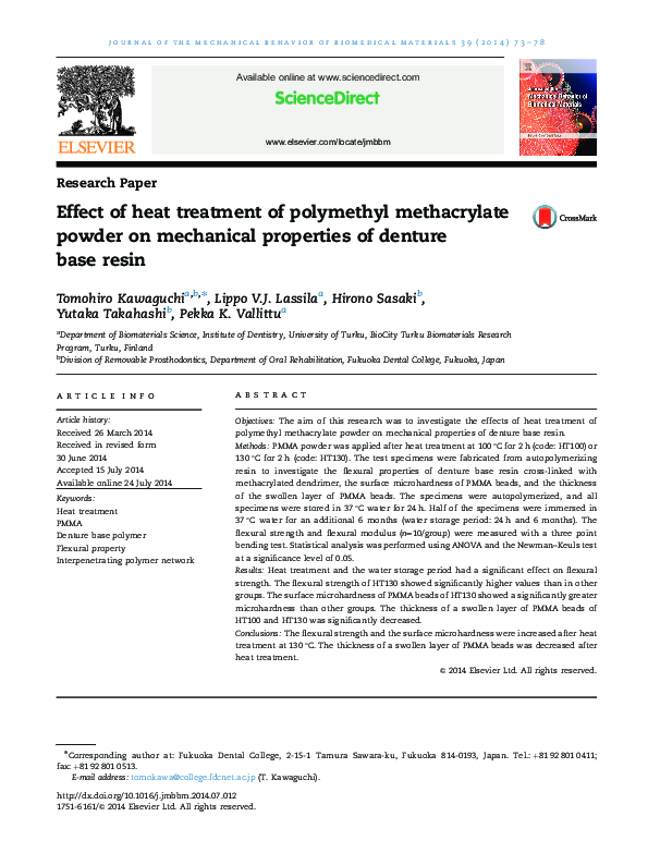 (PDF) Effect of heat treatment of polymethyl methacrylate powder on ...