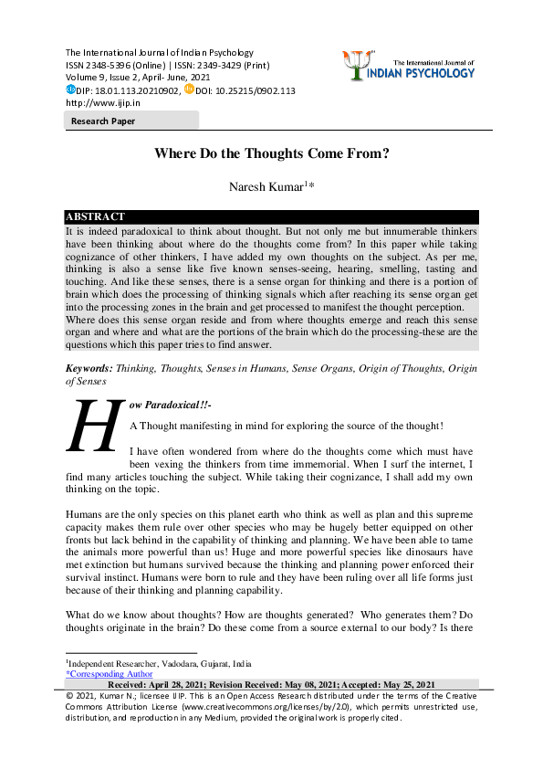 (PDF) Where Do the Thoughts Come From