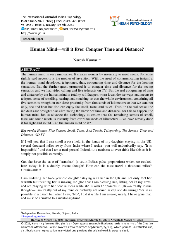 (PDF) Human Mind-will it Ever Conquer Time and Distance