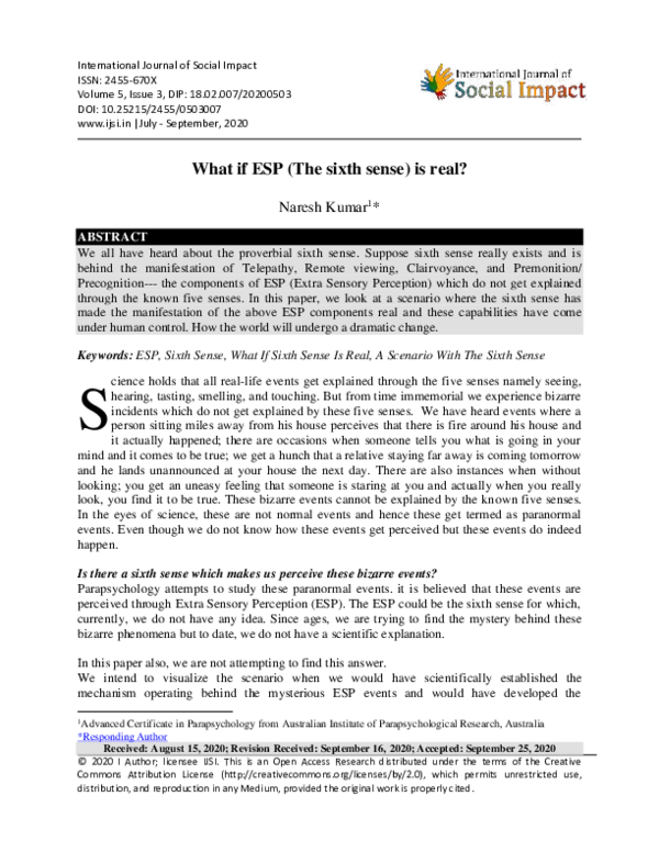 (PDF) What if ESP (The sixth sense) is real