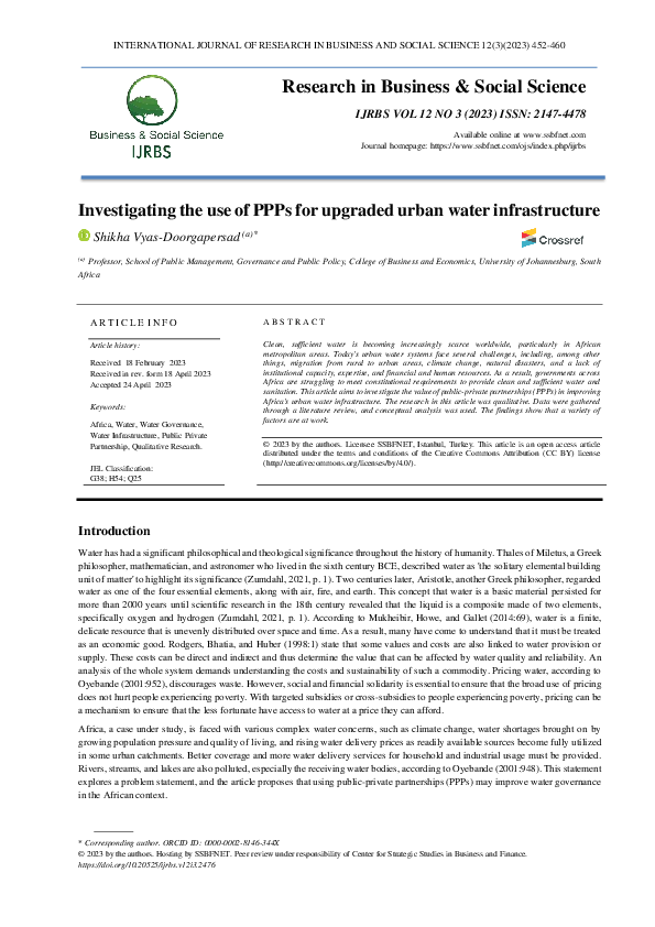 (PDF) Investigating the use of PPPs for upgraded urban water infrastructure