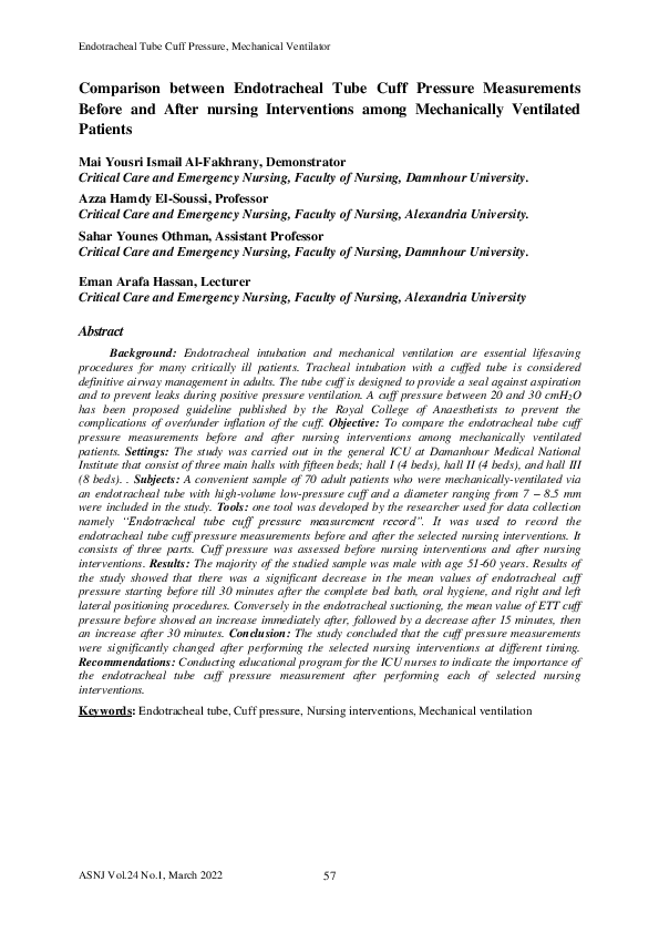 (PDF) Comparison between Endotracheal Tube Cuff Pressure Measurements ...