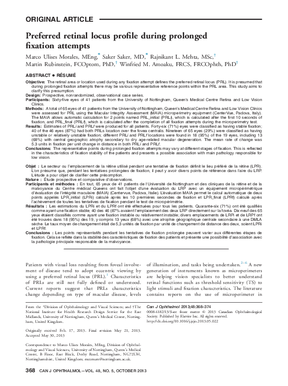 (PDF) Preferred retinal locus profile during prolonged fixation attempts