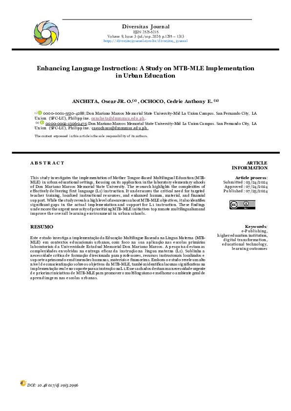 (PDF) Enhancing Language Instruction: A Study on MTB-MLE Implementation in Urban Education