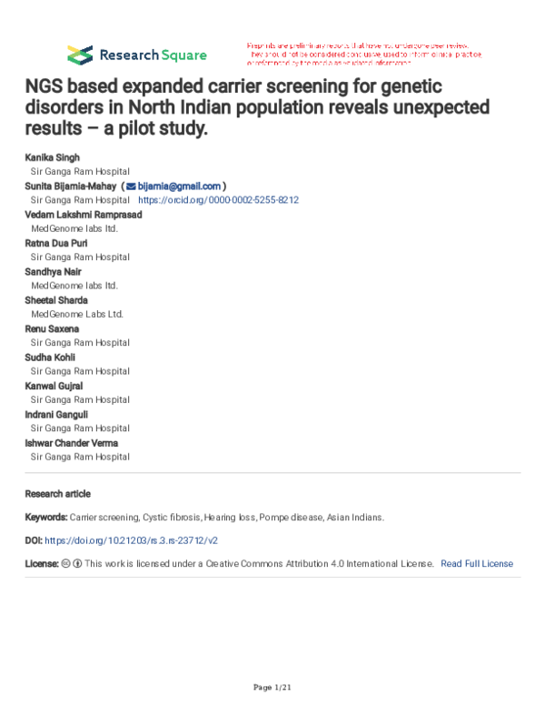 (PDF) NGS based expanded carrier screening for genetic disorders in ...