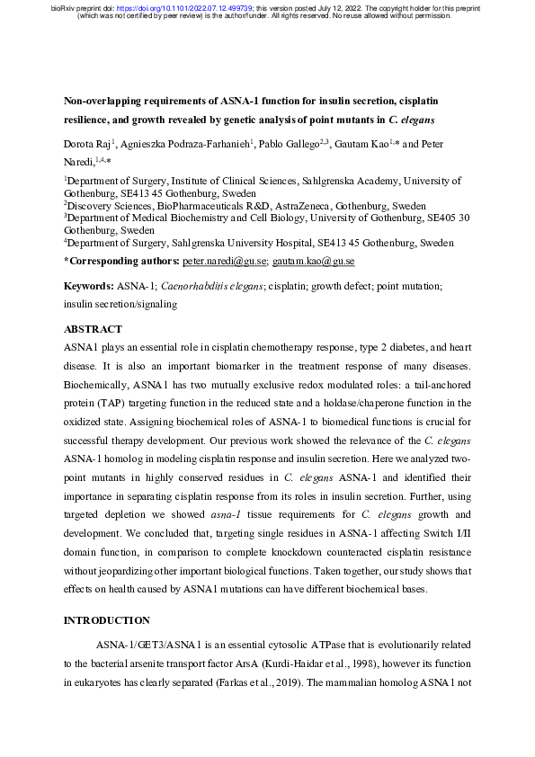 (PDF) Non-overlapping requirements of ASNA-1 function for insulin secretion, cisplatin ...