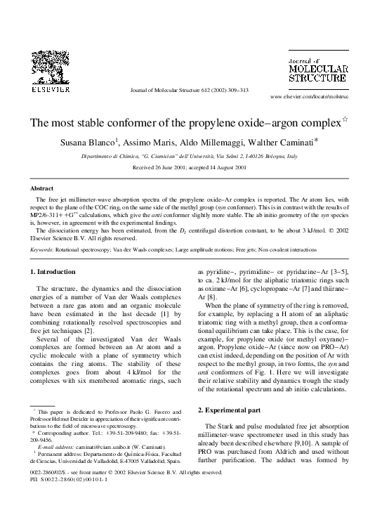 (PDF) The most stable conformer of the propylene oxide–argon complex