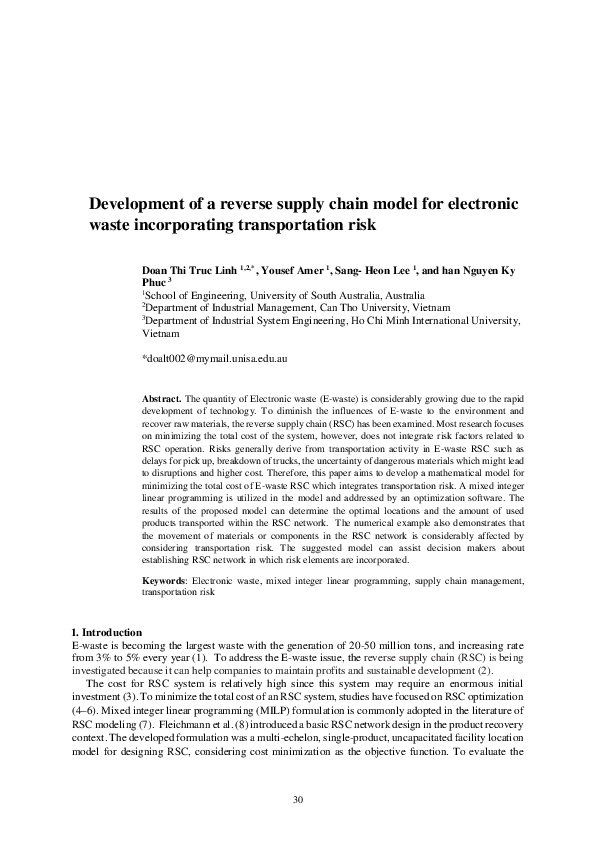 (PDF) Development of a reverse supply chain model for electronic waste ...