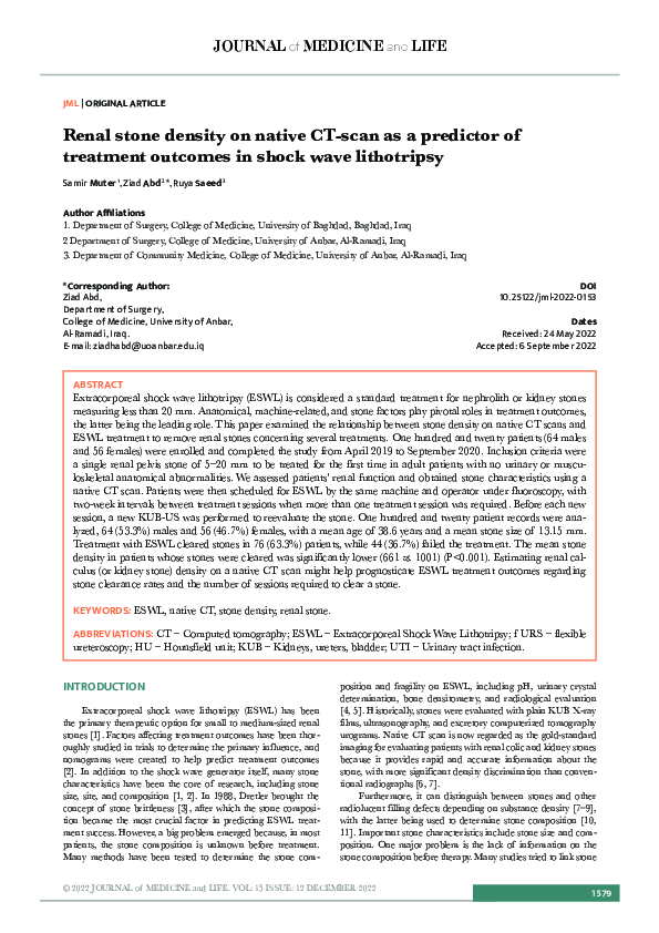 (PDF) Renal stone density on native CT-scan as a predictor of treatment ...