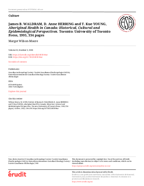 (PDF) James B. WALDRAM, D. Anne HERRING and T. Kue YOUNG, Aboriginal ...