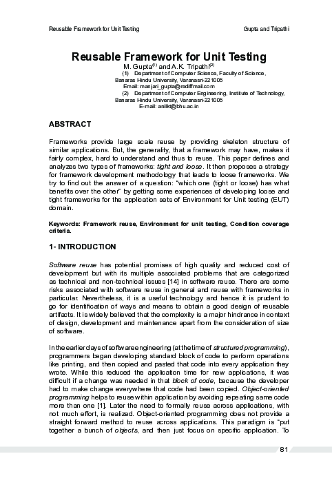 (PDF) Reusable Framework for Unit Testing